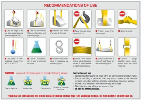 Lifting slings: instructions and recommendations of use